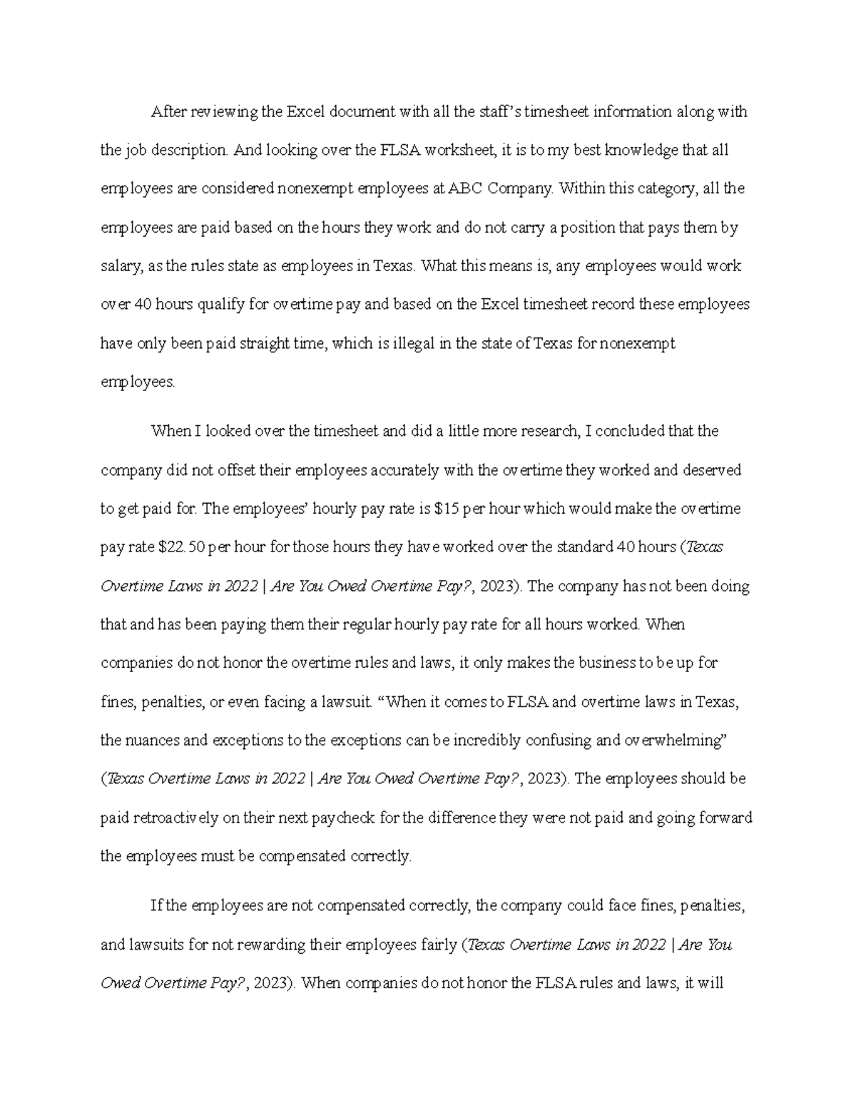 HRM 225. Project One - ... - After reviewing the Excel document with ...