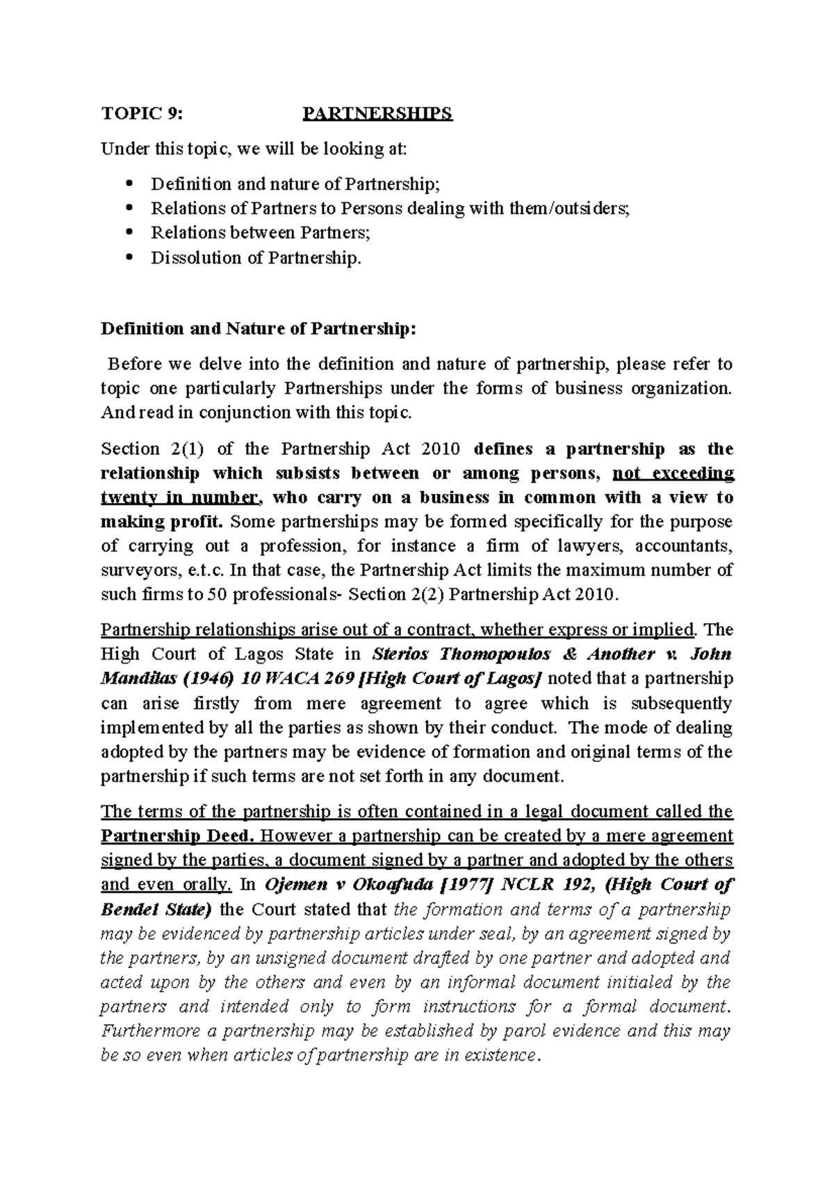 Topic 9- Partnership Business Associations - TOPIC 9: PARTNERSHIPS ...