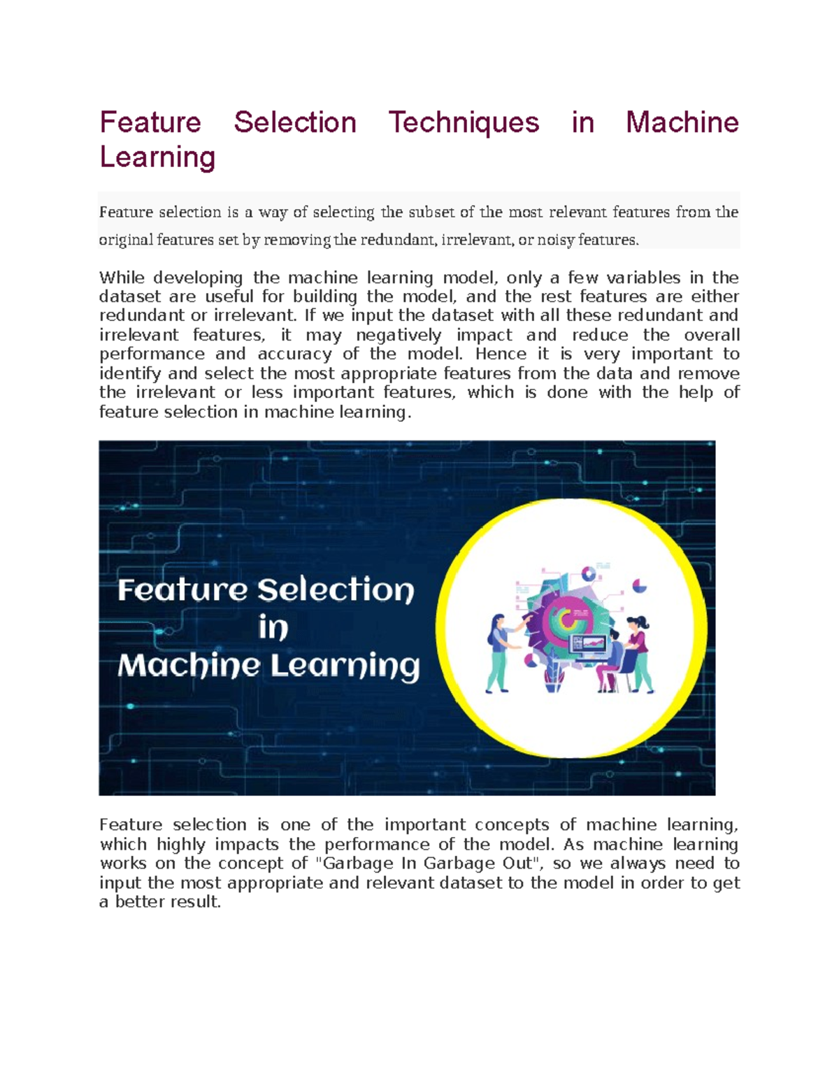 Feature Selection Techniques in Machine Learning - Feature Selection Techniques in Machine ...