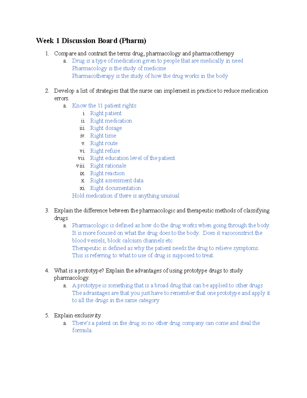 Week 1 Discussion Board - Week 1 Discussion Board (Pharm) Compare and ...