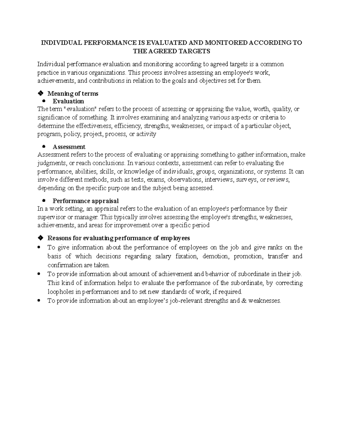 Evaluating AND Monitoring Individual Performance - INDIVIDUAL ...