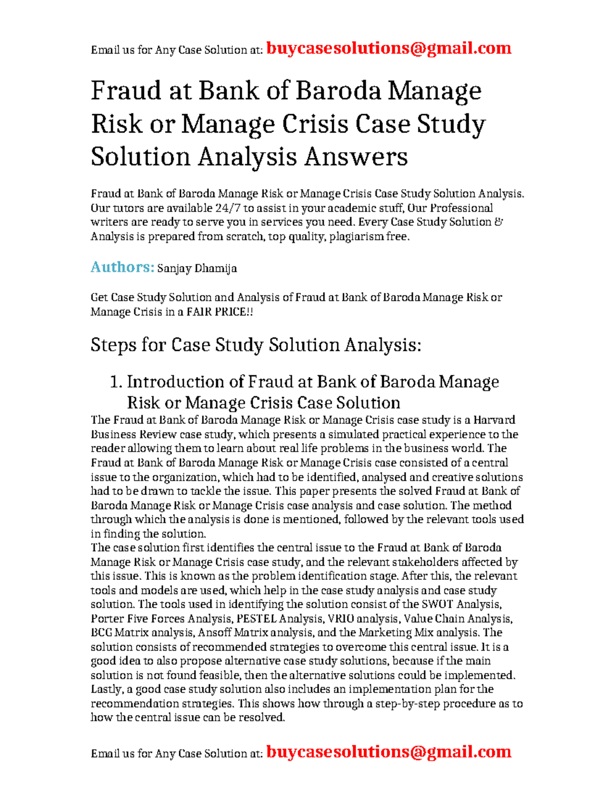 Case Solution Fraud at Bank of Baroda Manage Risk or Manage Crisis ...