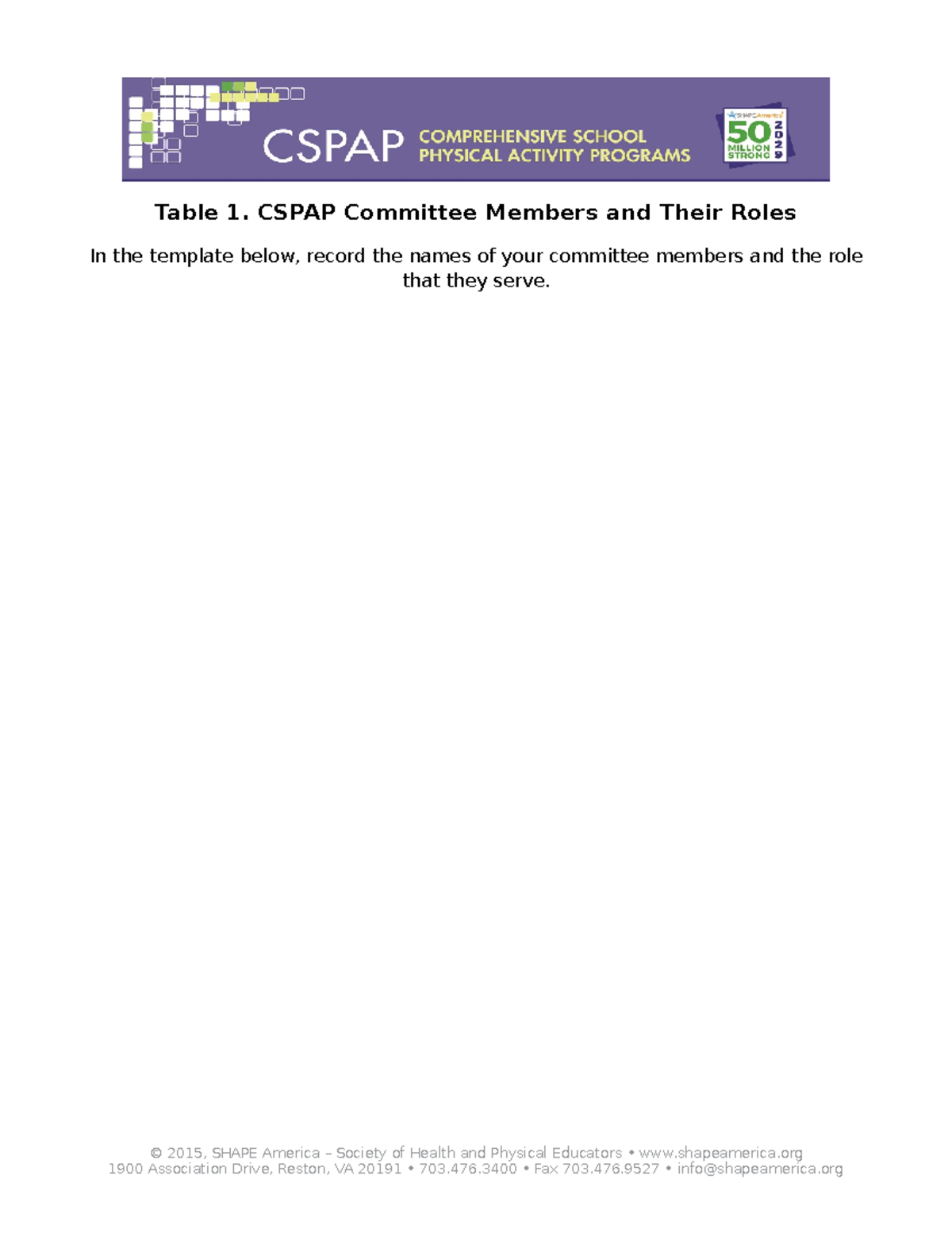 PED 526 Cspap Table 1 - Table 1. CSPAP Committee Members and Their ...