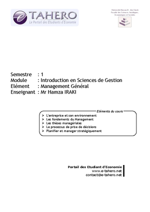 Mangement Fondamental S2 - SUPPORT DE COURS FILIERE : Économie MODULE ...