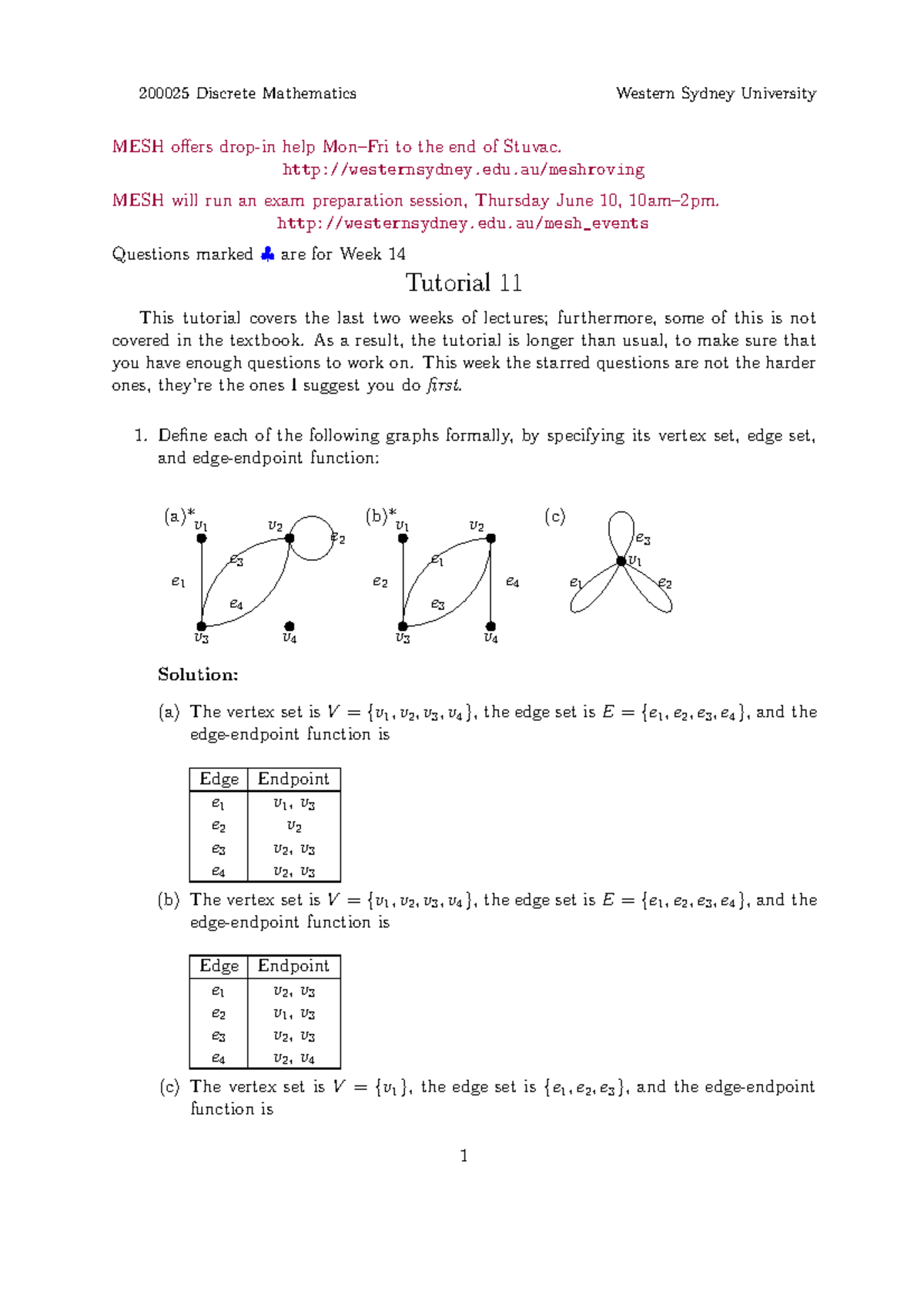 DM tutorial 11 solutions - 200025 Discrete Mathematics Western Sydney University MESH offers ...