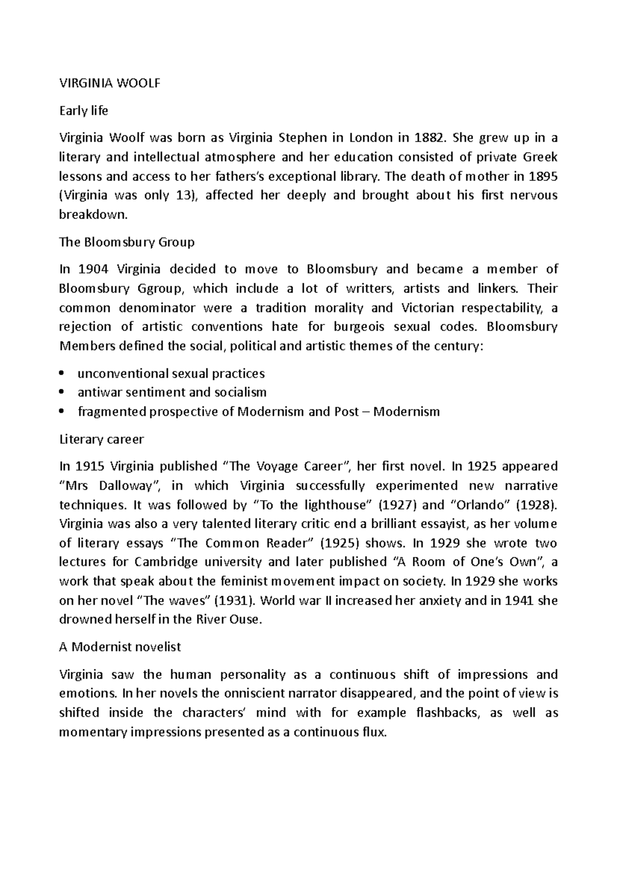 Virginia Woolf - VIRGINIA WOOLF Early life Virginia Woolf was born as ...
