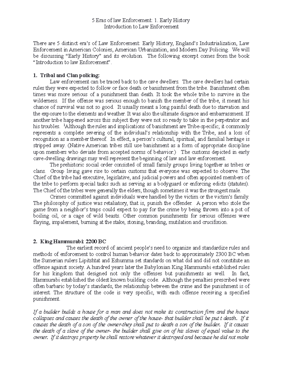 Early History Reading - kufdjydd - Introduction to Law Enforcement ...