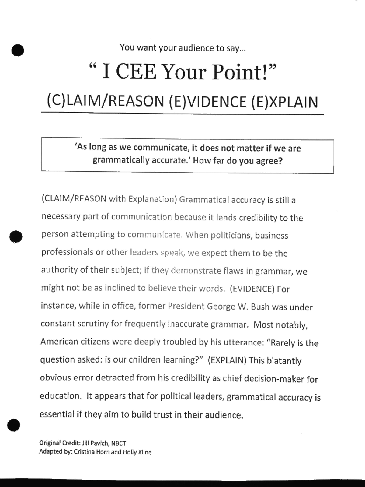CEE Body Paragraph- I CEE Your Point - ENG 4940 - Studocu