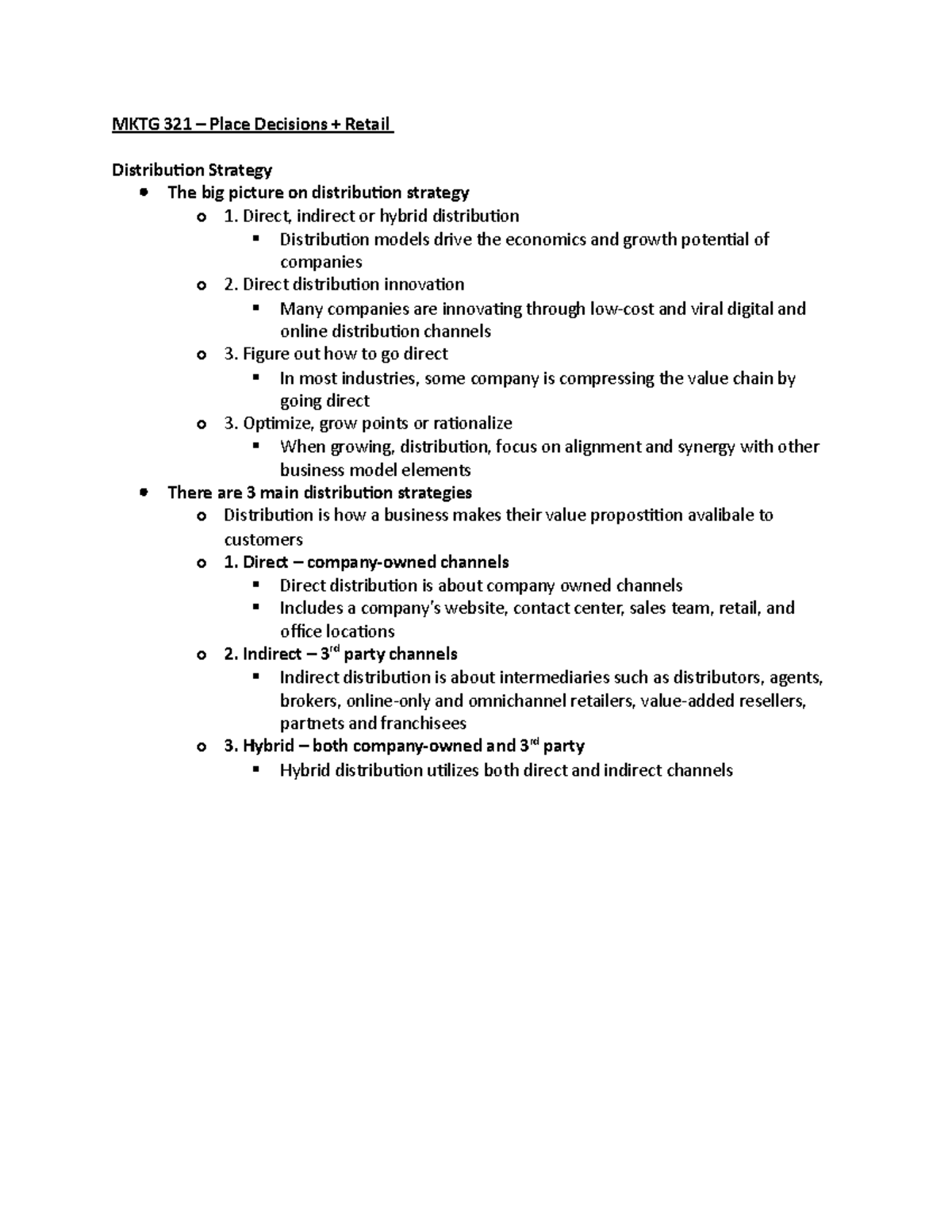 MKTG 321 - Place Decisions + Retail - MKTG 321 – Place Decisions ...