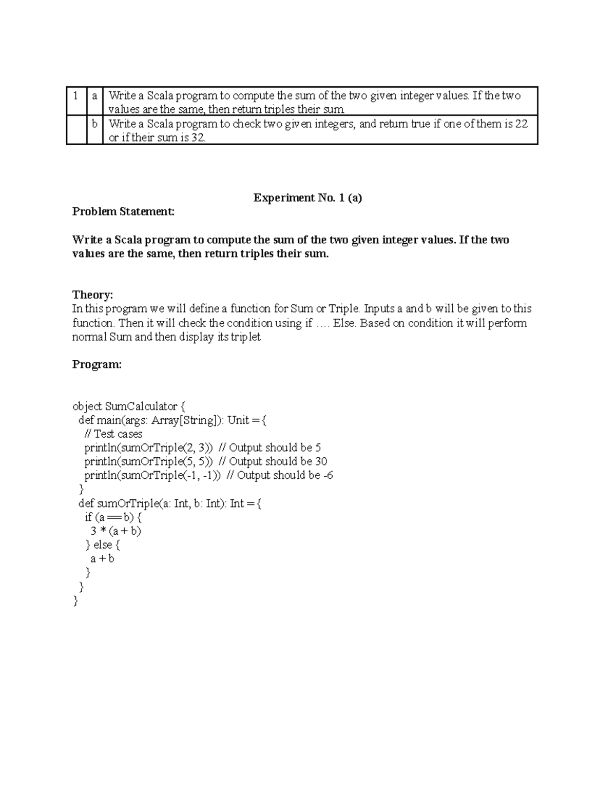 EXP 1 - 2 - 1 a Write a Scala program to compute the sum of the two given integer values. If the ...