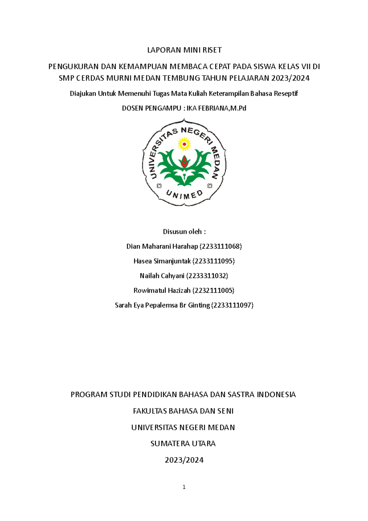 Laporan MINI Riset - LAPORAN MINI RISET PENGUKURAN DAN KEMAMPUAN ...