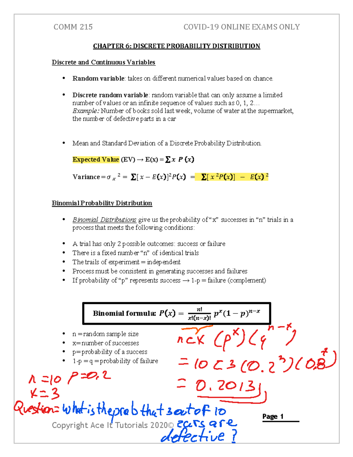 Chapter 6&7 - ACE IT - COMM 215 COVID-­‐19 ONLINE EXAMS ONLY Copyright ...