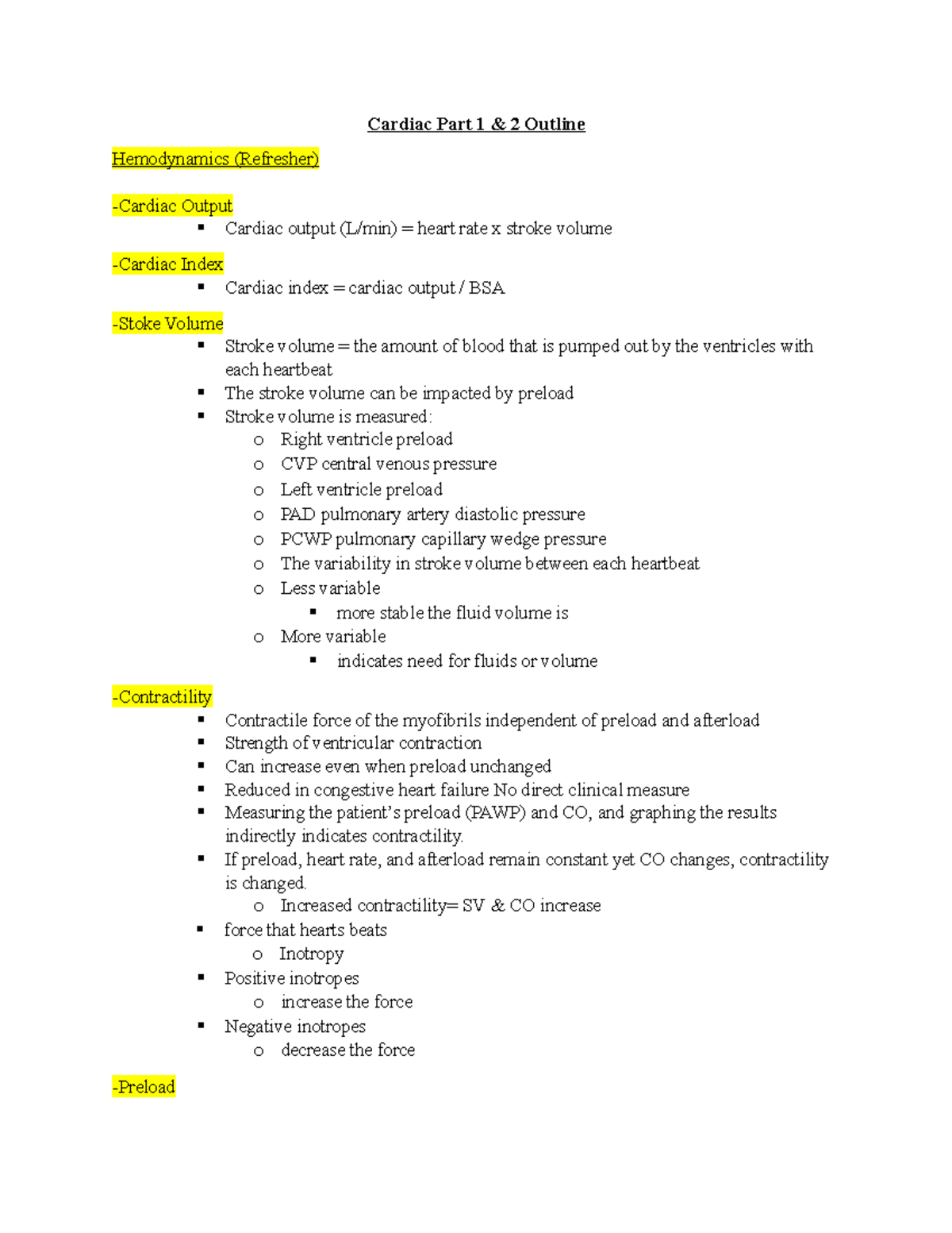 Cardiac outline-Finsh - Cardiac Part 1 & 2 Outline Hemodynamics ...