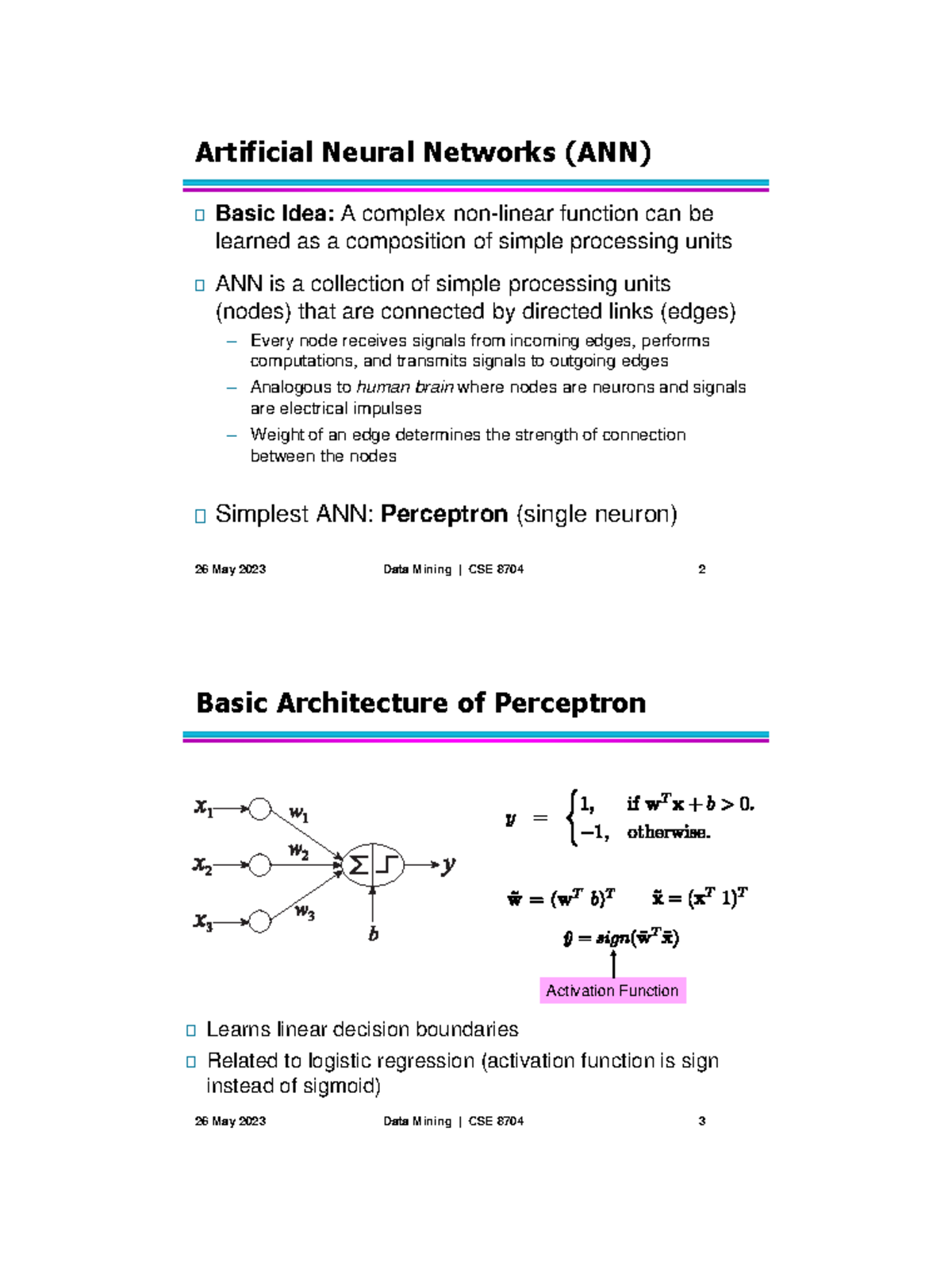 2023-05-26 Lec 05 b ANN - ANN - 26 May 2023 Data Mining | CSE 8704 2 Artificial Neural Networks ...