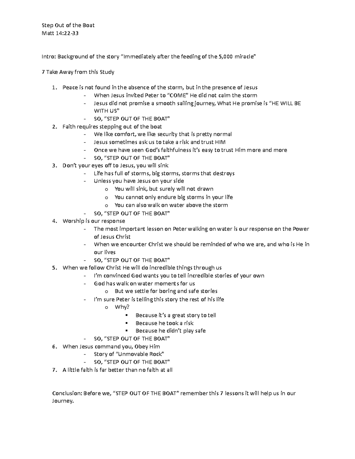 Step out of the boat - DSADASDASDASD - Step Out of the Boat Matt 14:22 ...