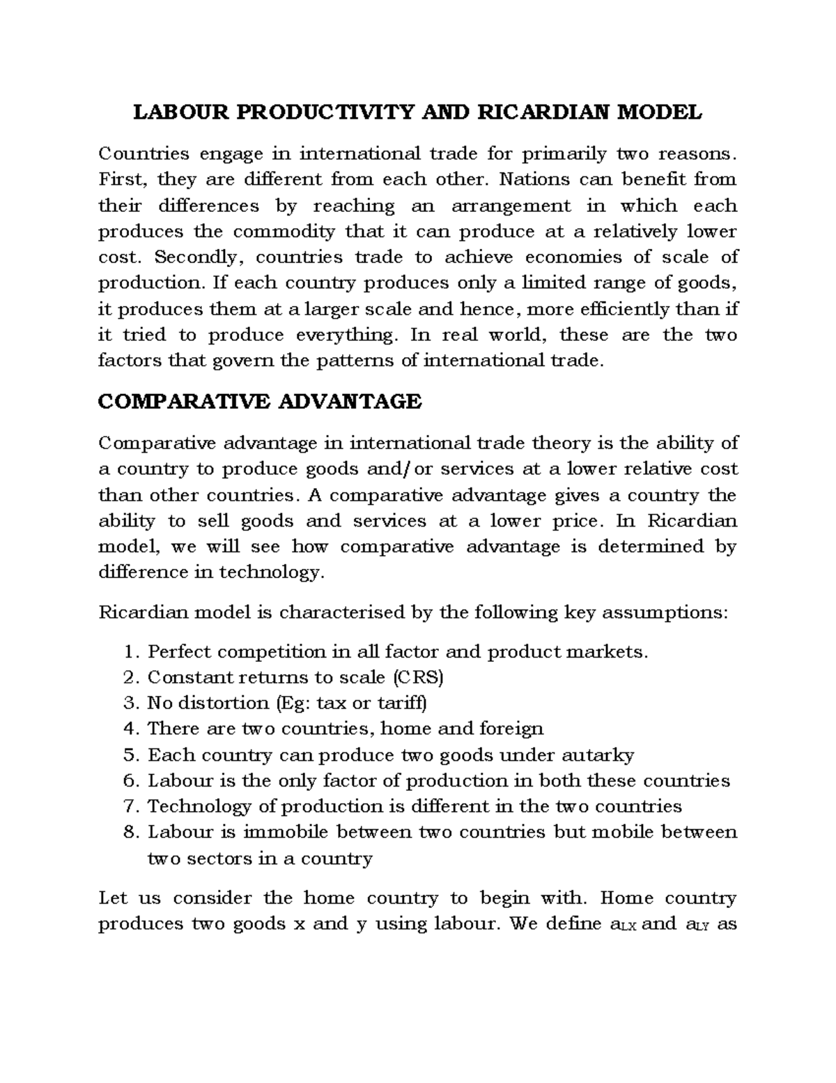 Ricardos Model - LABOUR PRODUCTIVITY AND RICARDIAN MODEL Countries ...