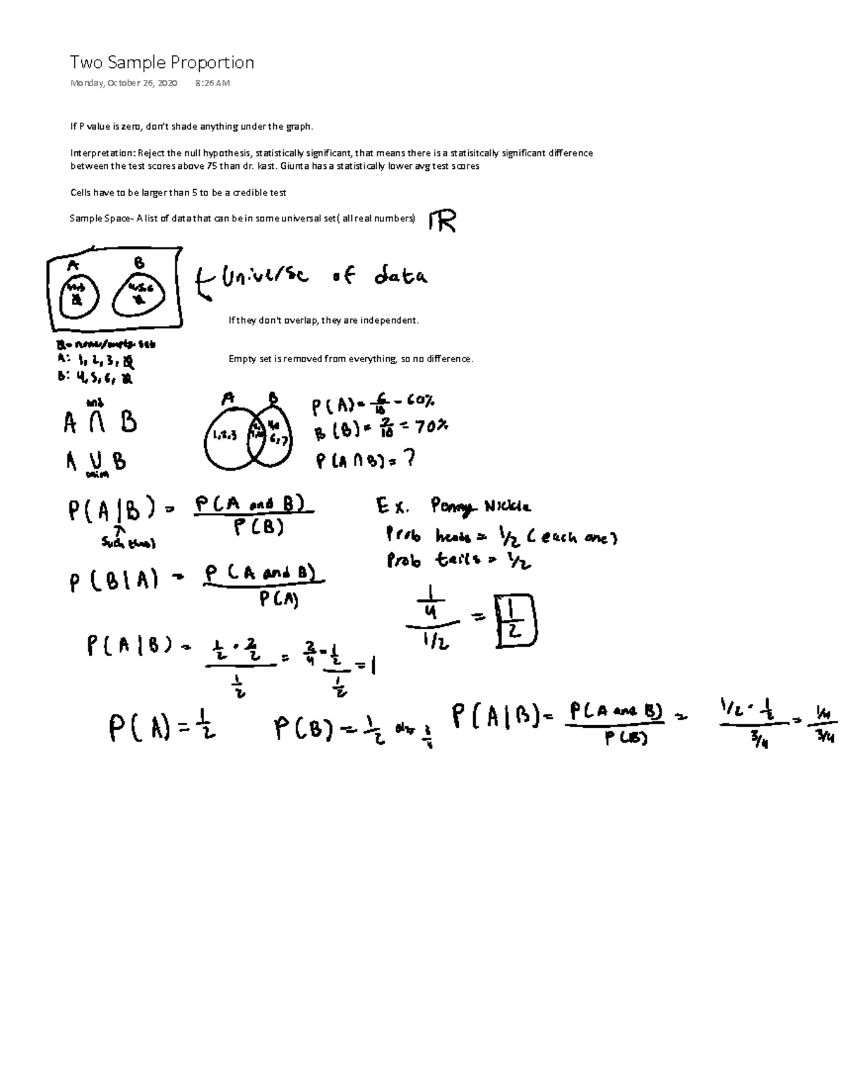 Two Sample Proportion Notes for Midterm - - Studocu