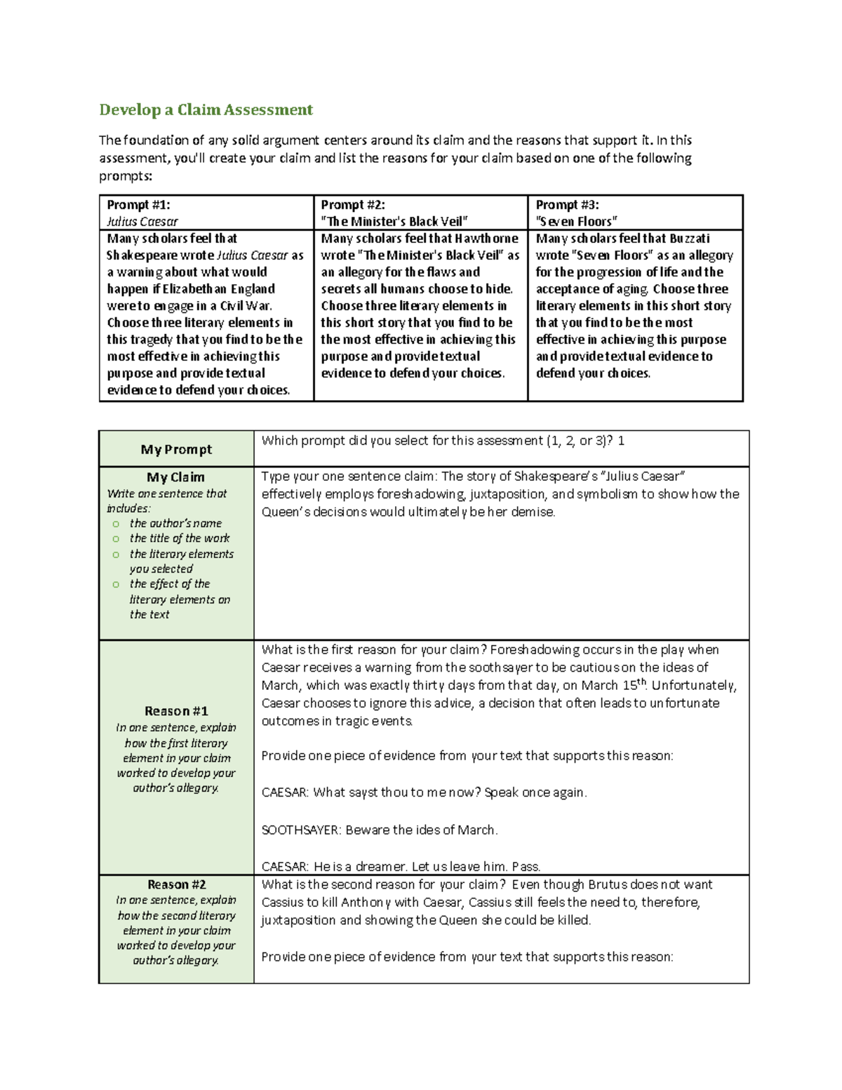 Develop a claim assess rubric - Develop a Claim Assessment The ...