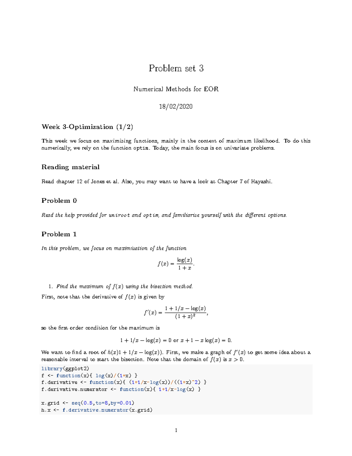 Problem set 3 solution - .Aantekeningen - Problem set 3 Numerical Methods for EOR 18/02/ Week ...