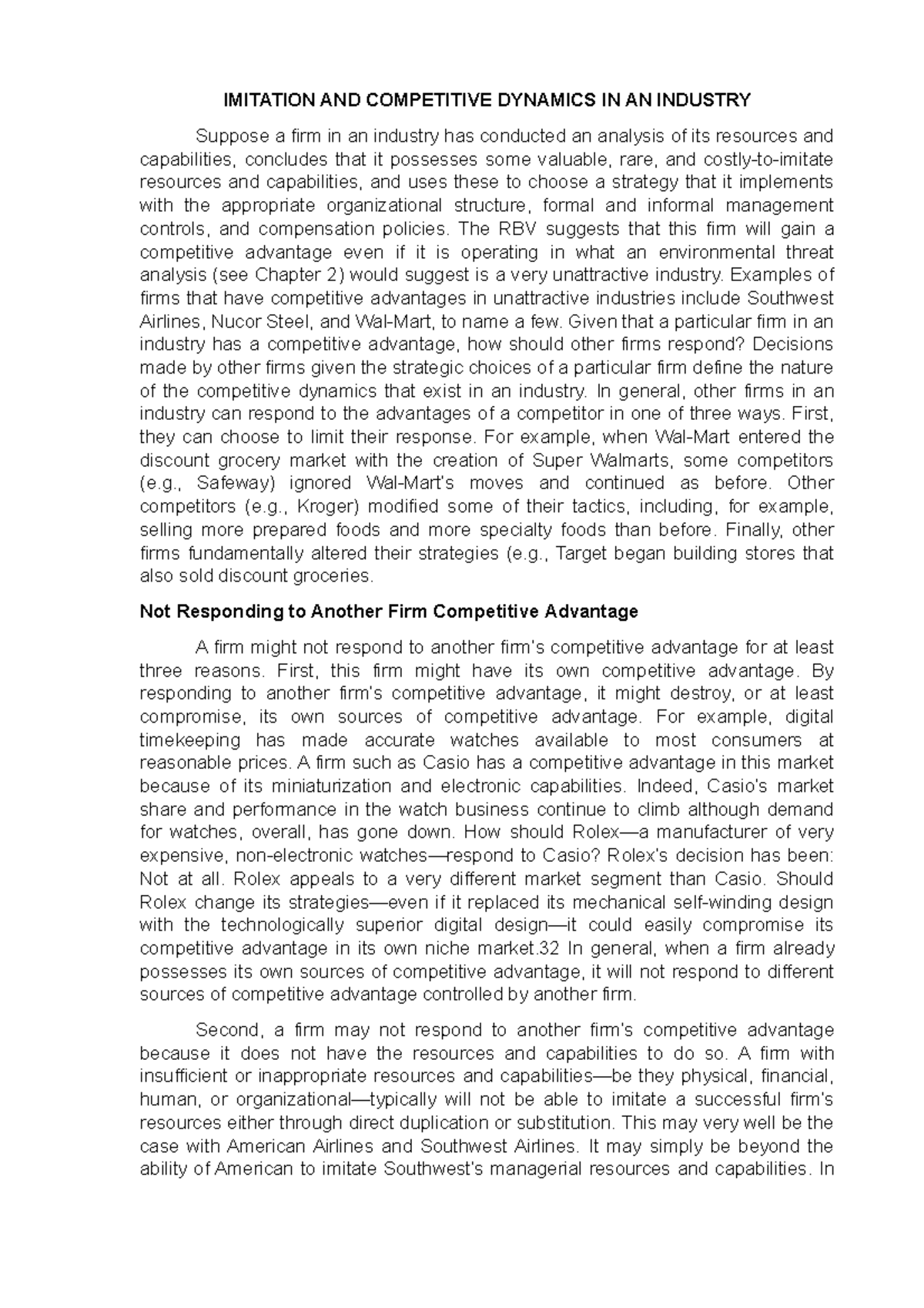 Imitation AND Competitive Dynamics IN AN Industry - IMITATION AND ...