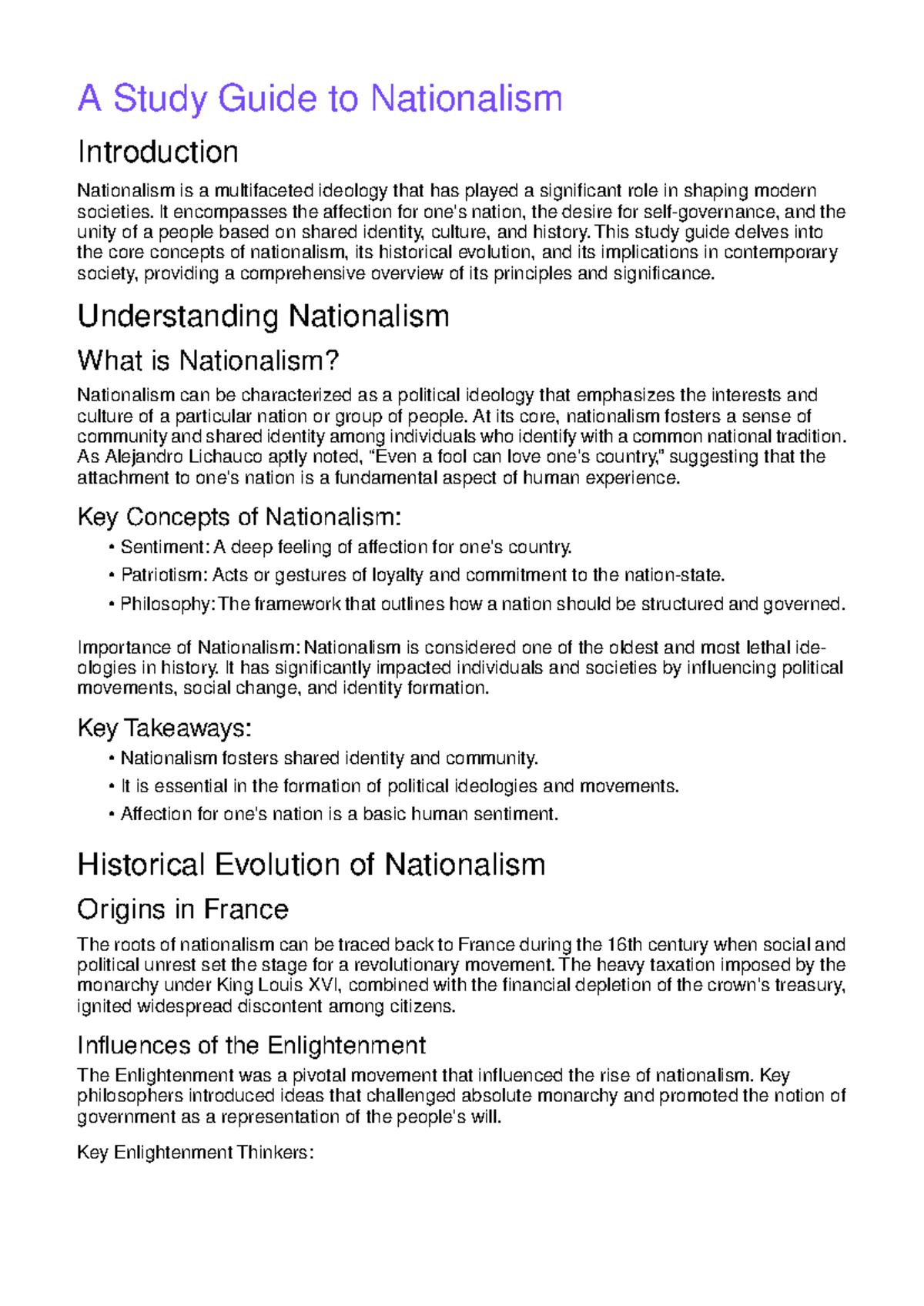 Nationalism Reviewer - A Study Guide to Nationalism Introduction ...