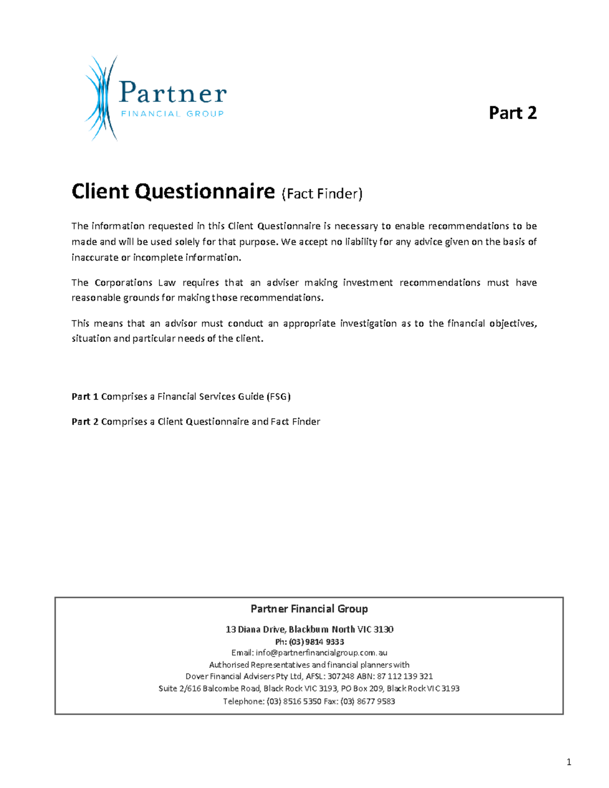 Risk Profile Fact Finder Example - Part 2 Client Questionnaire (Fact ...