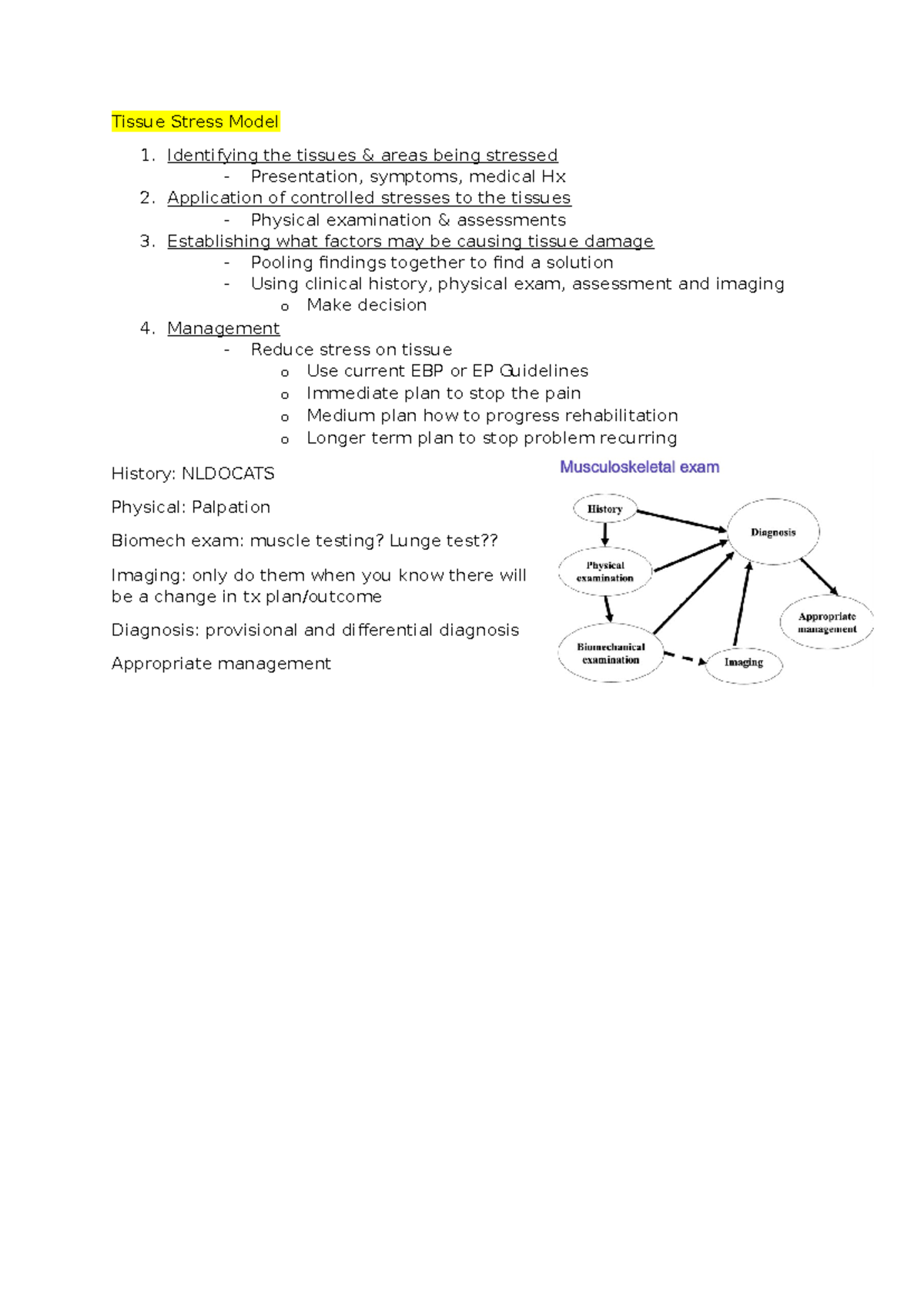Wk 1 - Rehabilitation - Wk 1 Summary - Tissue Stress Model 1 ...