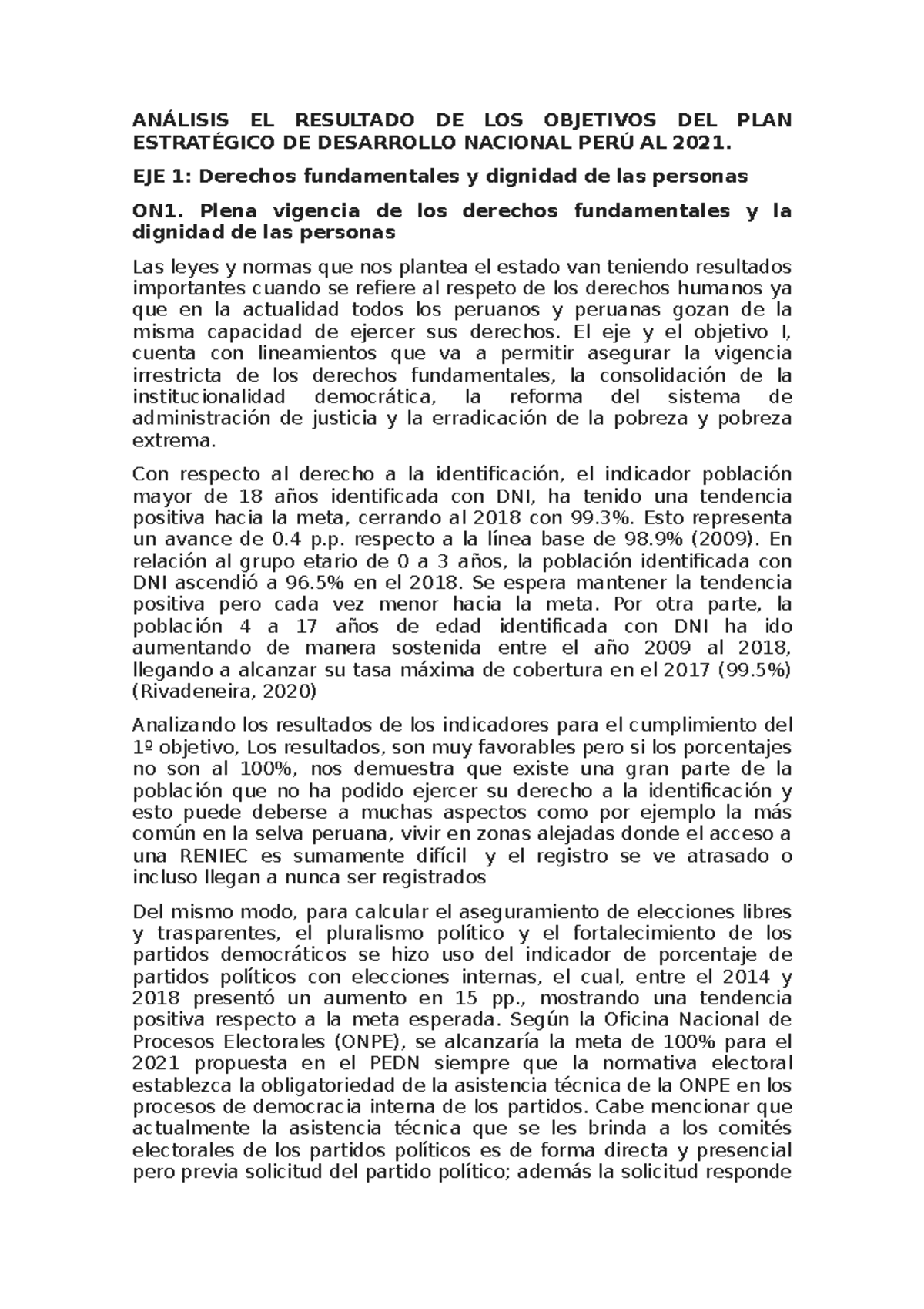 Análisis EL Resultado DE LOS Objetivos DEL PLAN Estratégico DE ...