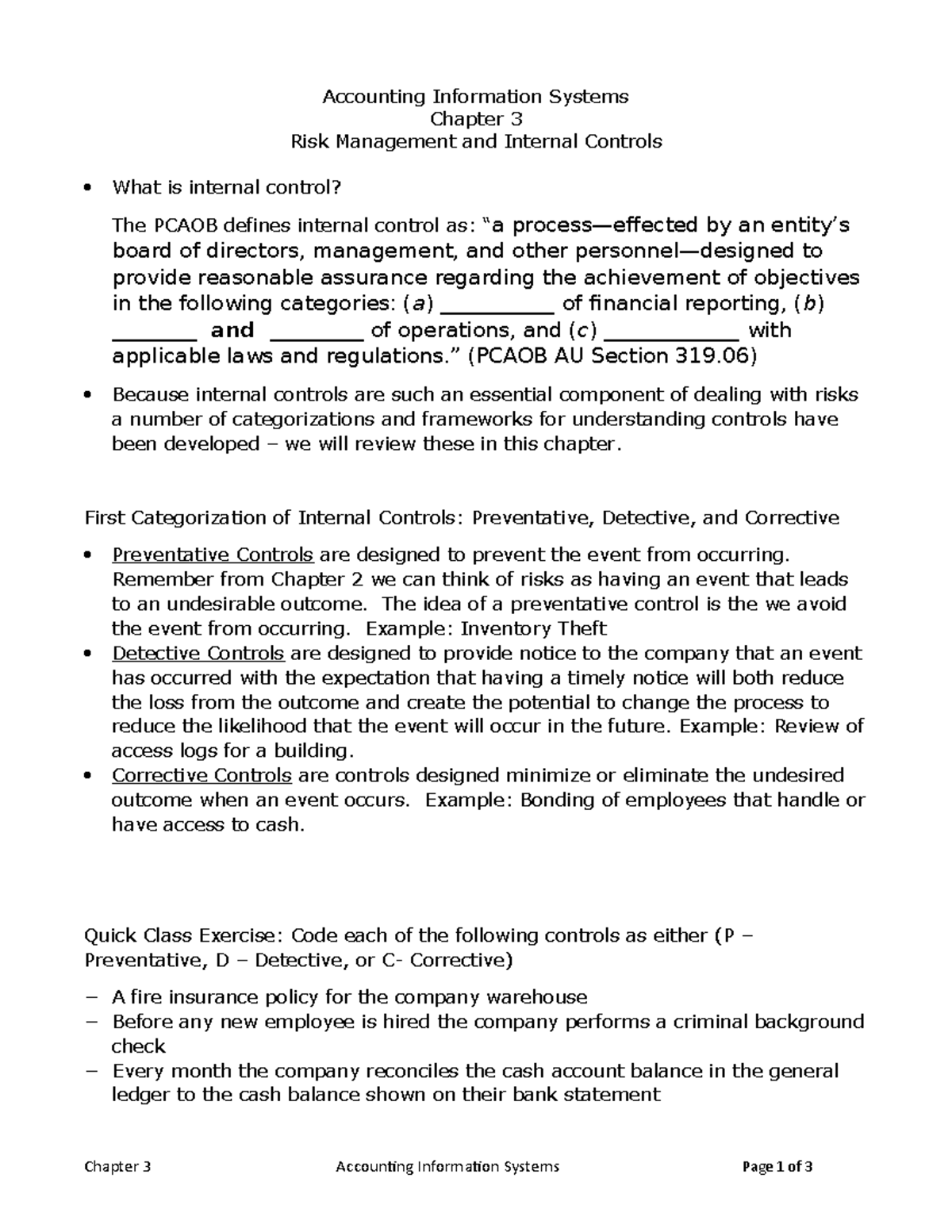 CH03 Reading Notes - Accounting Information Systems Chapter 3 Risk ...