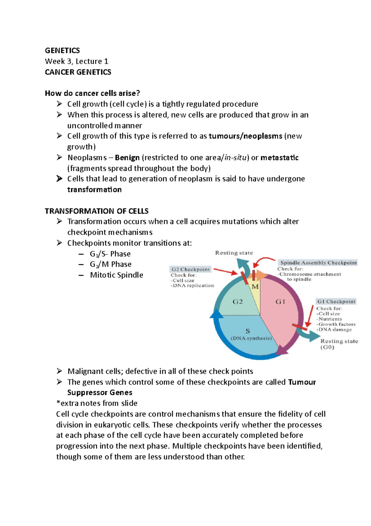 Applied genetics Cancer Genetics - GENETICS Week 3, Lecture 1 CANCER ...