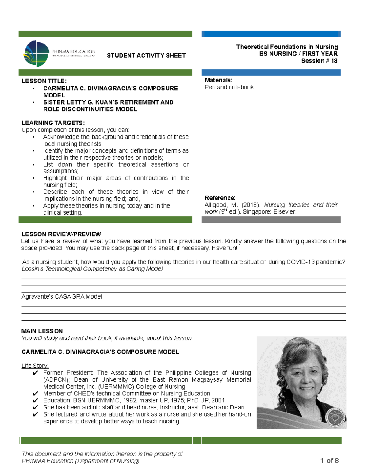 Session 18 SAS TFN - Nursing - STUDENT ACTIVITY SHEET Theoretical ...