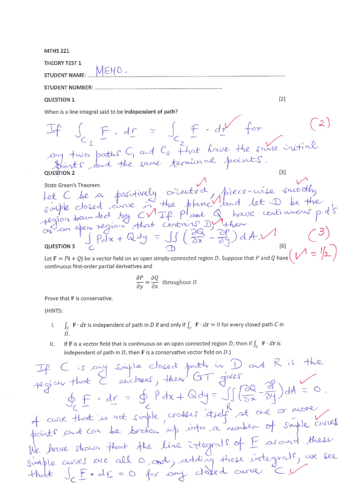 MTHS 221 Theory test 1 2023 Memo - MTHS 221 THEORY TEST 1 STUDENT NAME ...
