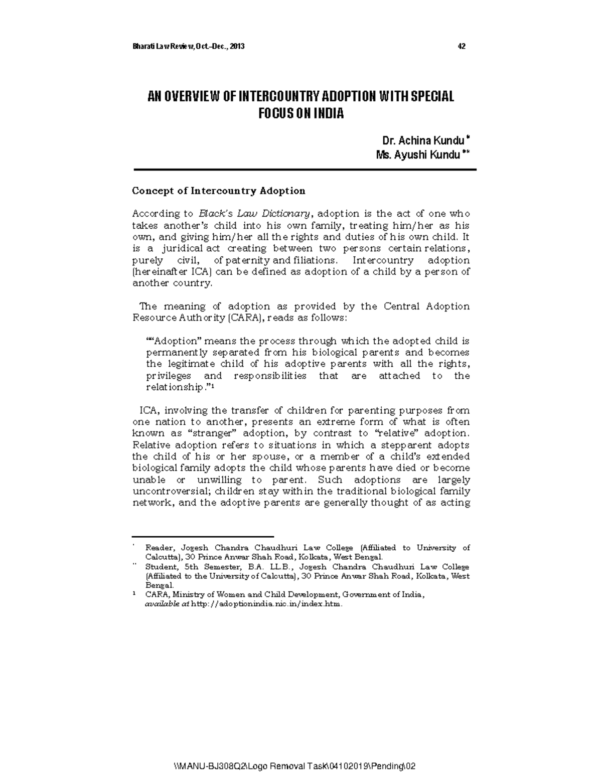 Inter Country Adoption - AN OVERVIEW OF INTERCOUNTRY ADOPTION WITH ...