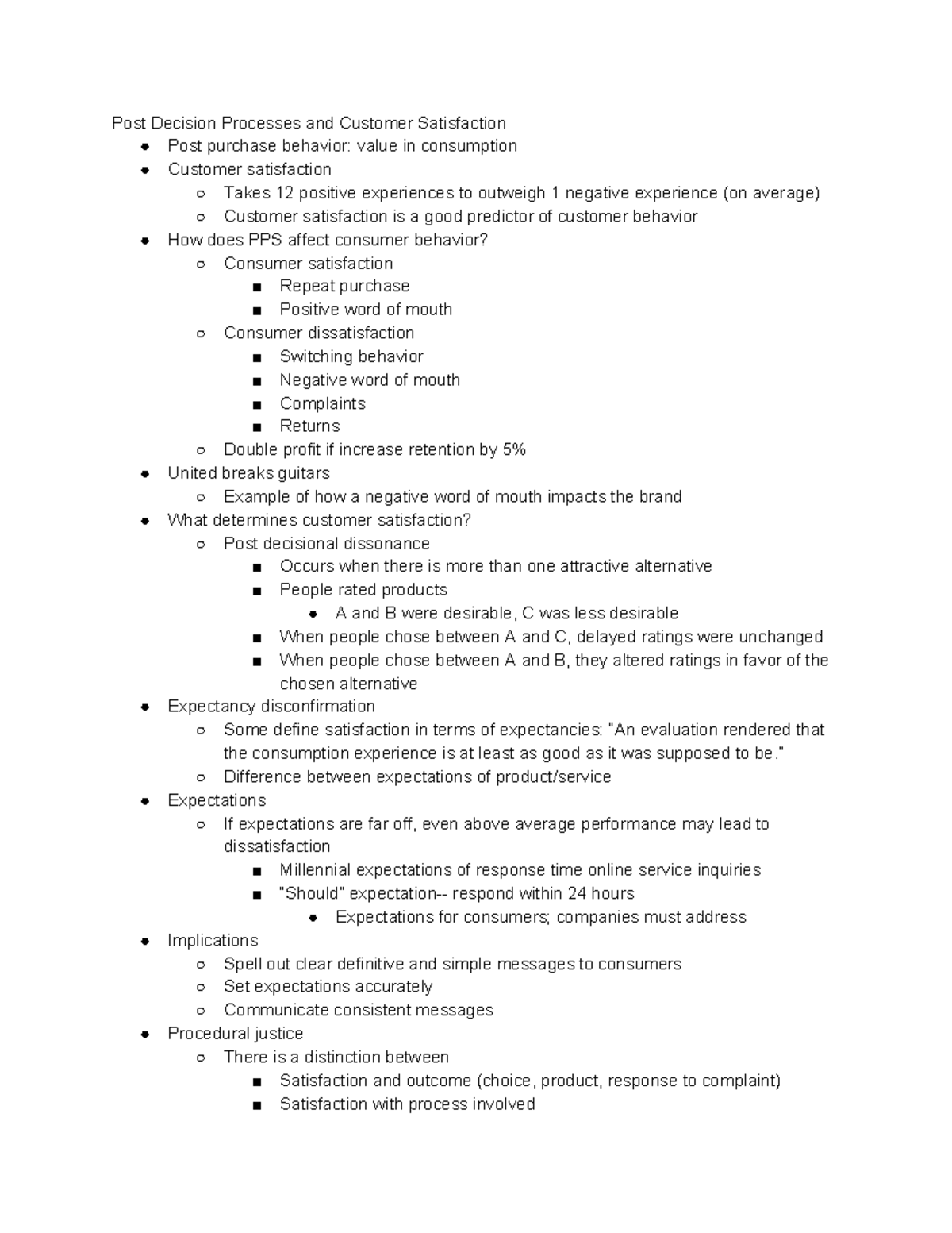 MKTG 211-002 03 - Class concepts notes - Post Decision Processes and ...