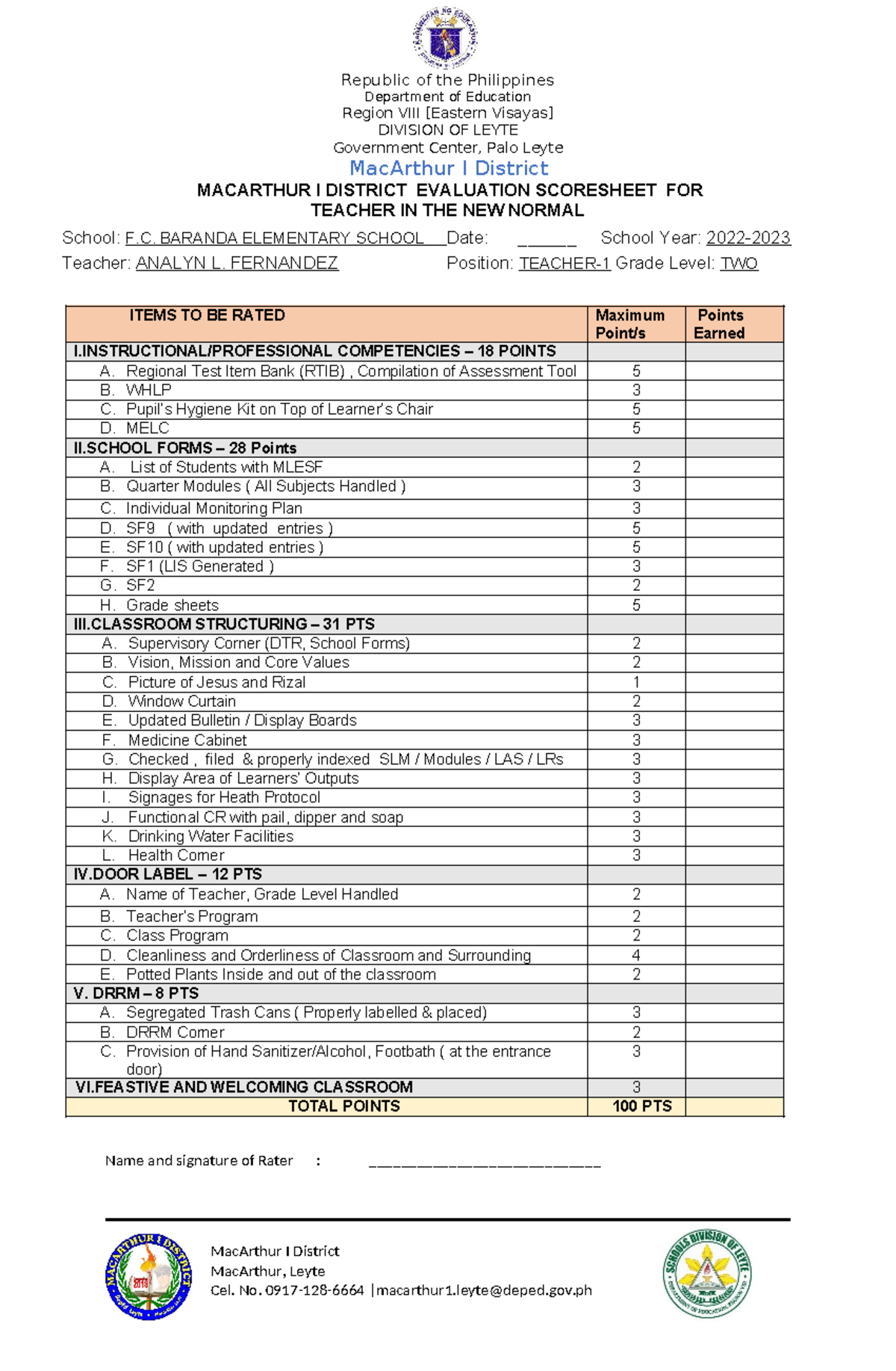 Evaluation-for-Teacher - Republic of the Philippines Department of ...