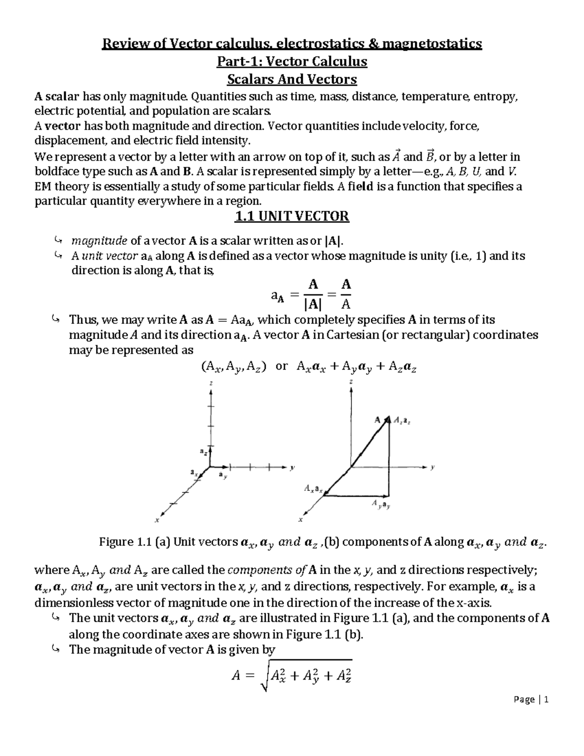 1.Vector Final Note - practice materials - Review of Vector calculus ...
