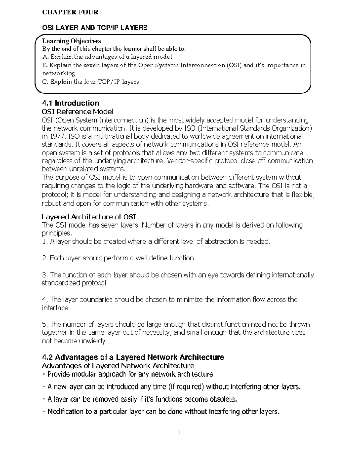 Chapter FOUR - Notes for Data Communications - CHAPTER FOUR OSI LAYER ...