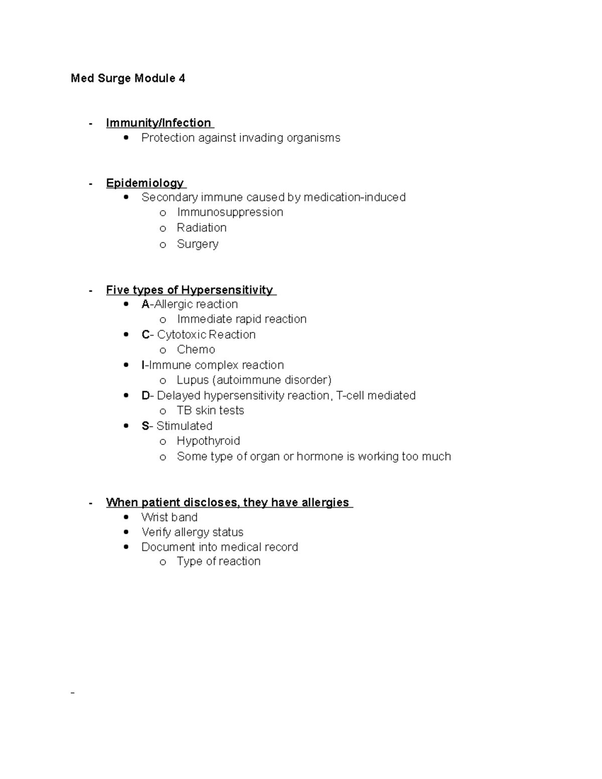 Med surge module 4 - Med Surge Module 4 Immunity/Infection Protection ...