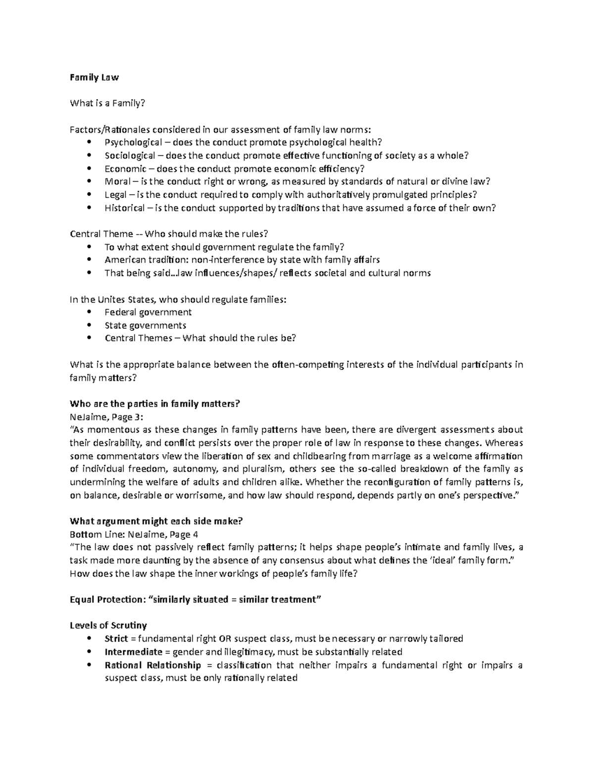 Family law outline - Family Law What is a Family? Factors/Rationales ...