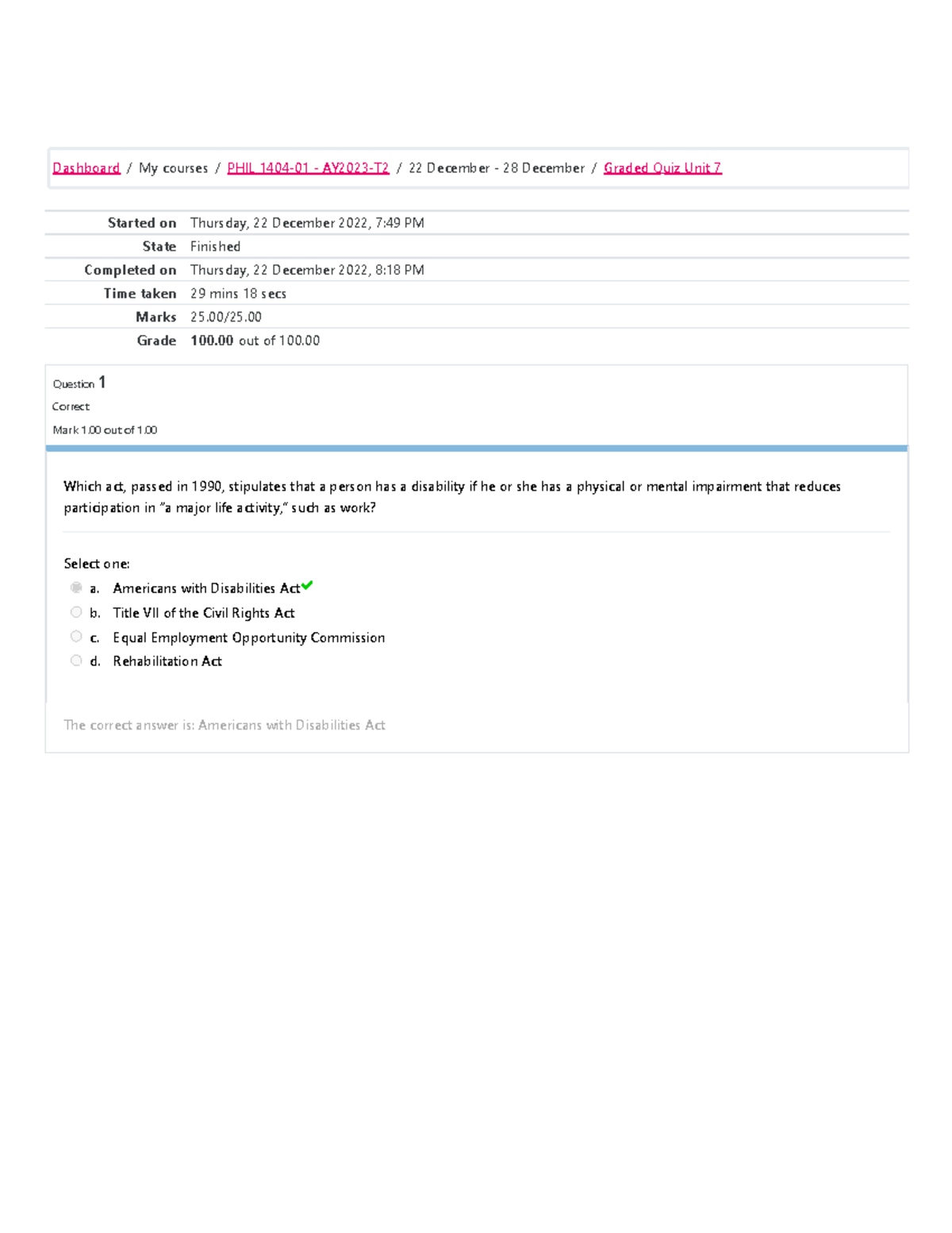 Ethics Graded Quiz Unit 7 Attempt Review (100% Grade) - Started on ...