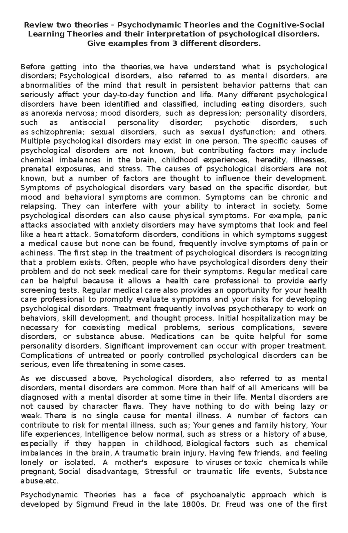 Psychodynamic Theories and the Cognitive-Social Learning Theories ...