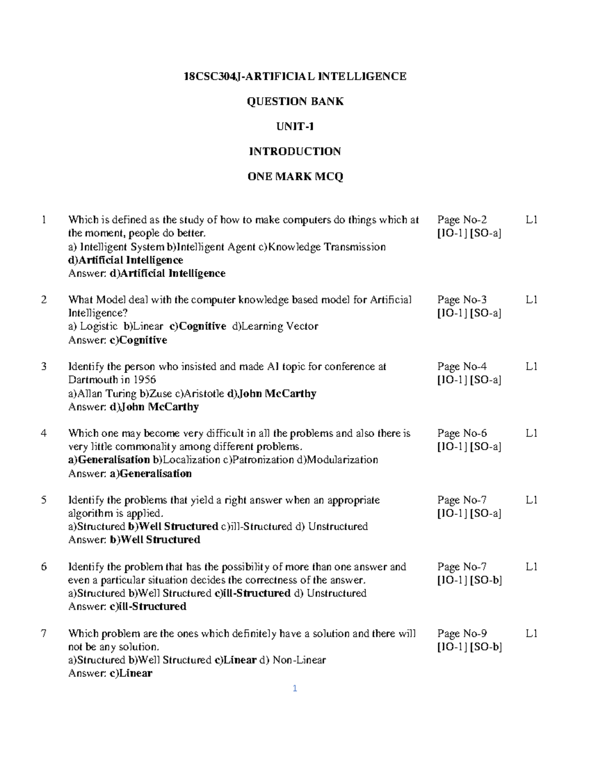 11. AI-MCQ Question Bank - 18CSC304J-ARTIFICIAL INTELLIGENCE QUESTION ...