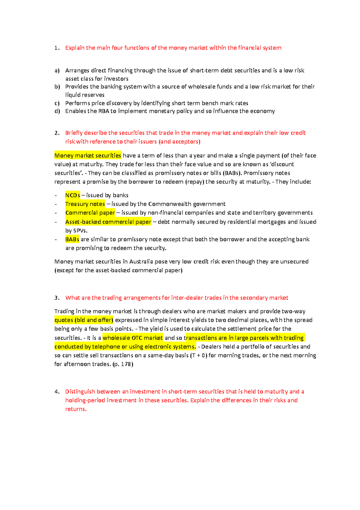 Tutorial 4 Questions - VALUABLE Notes - Explain the main four functions ...