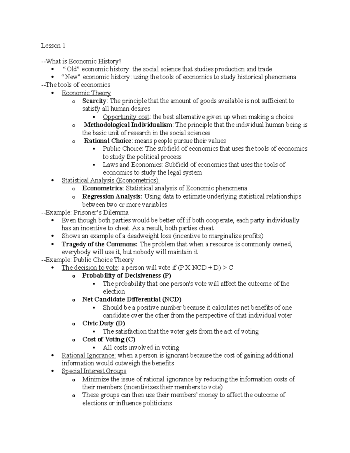 Econ 402 Midterm 1 - Lesson 1 -What is Economic History? “Old” economic ...