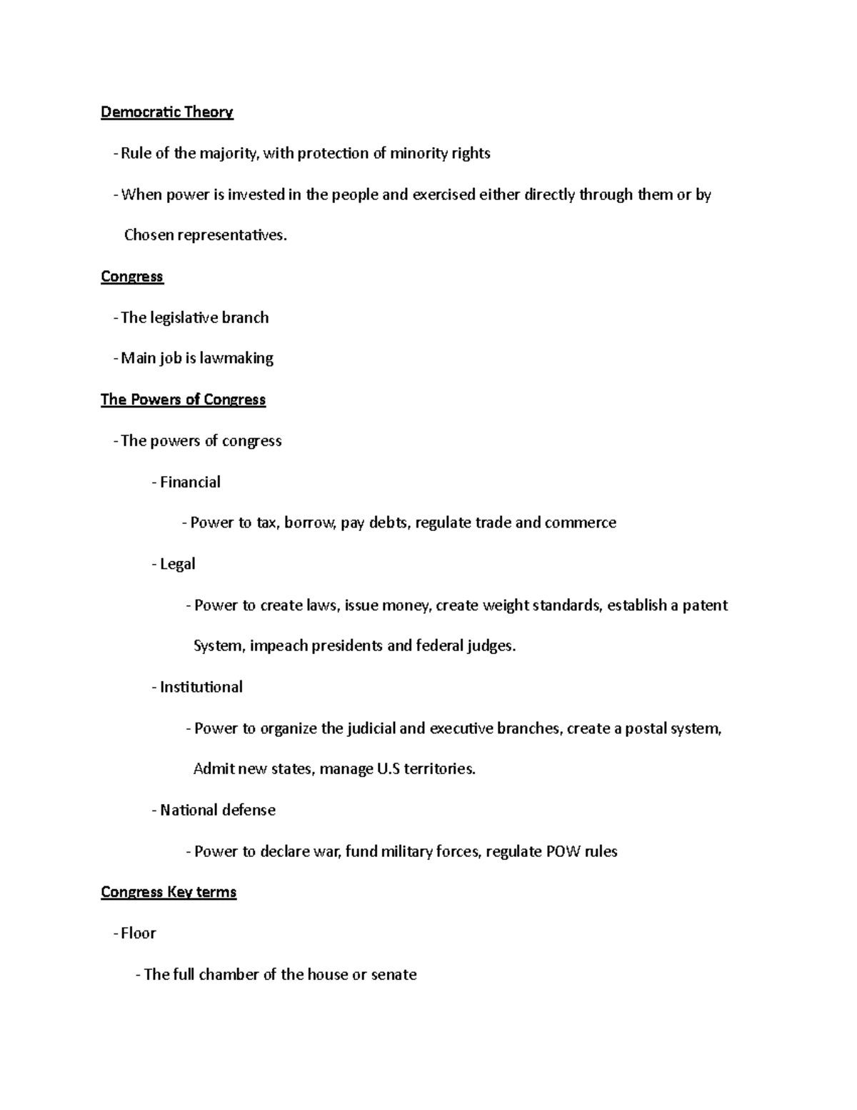 U.S Government 8A - Lecture Notes - Democratic Theory - Rule of the ...
