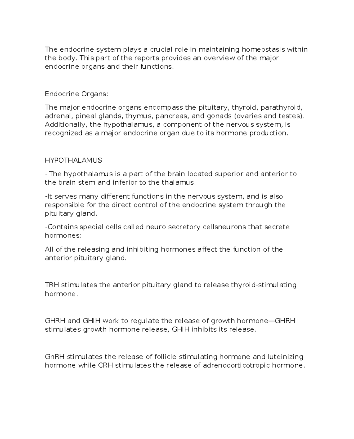 Endo-report final - The endocrine system plays a crucial role in ...