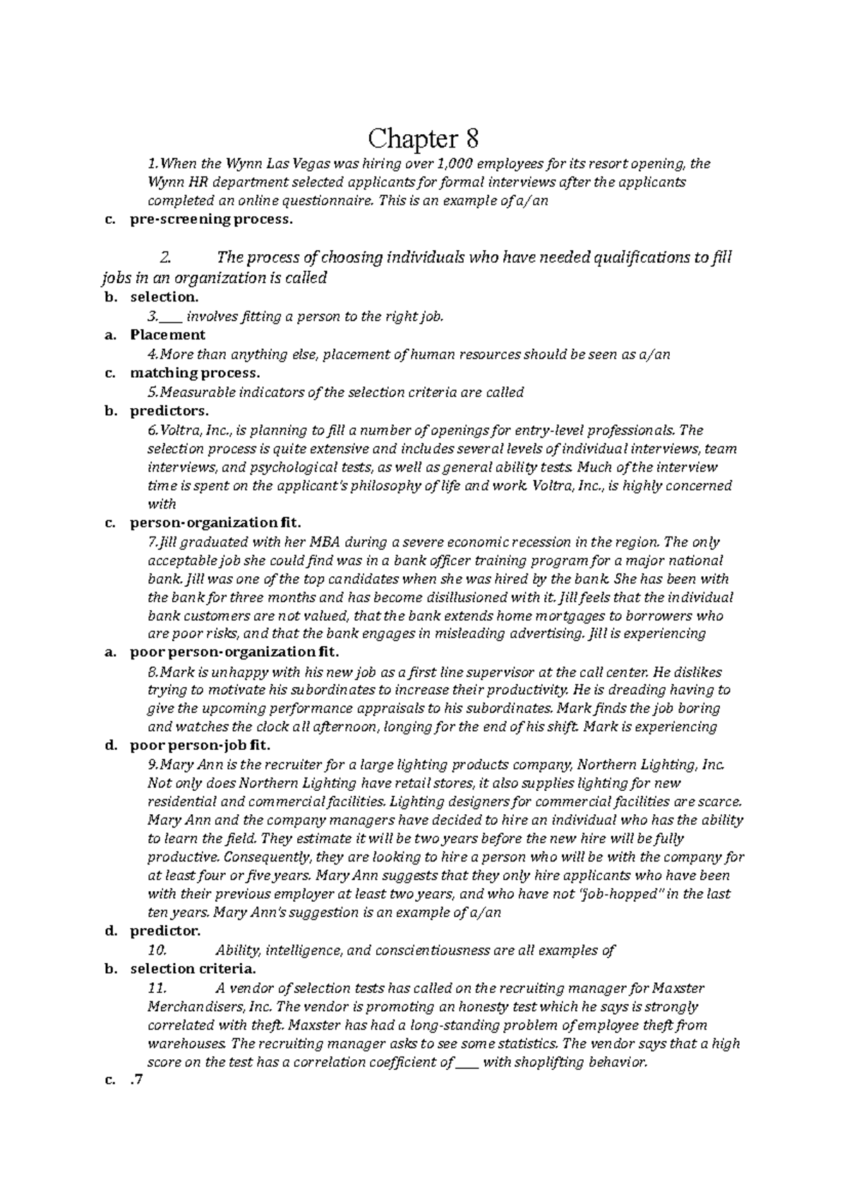 HRM Chap8 - It's a question bank for Human Resource Management Chapter 8. - Chapter 8 1 the Wynn ...