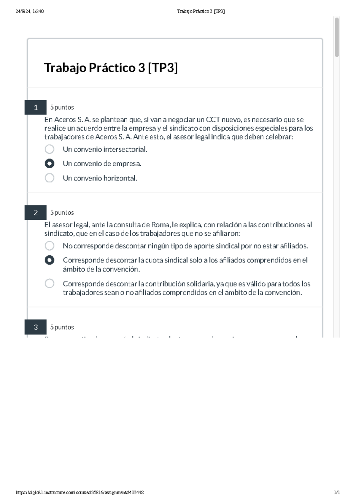 Trabajo Práctico 3 [TP3]principios de derecho laboral - 24/9/24, 16:40 Trabajo Práctico 3 [TP3 ...