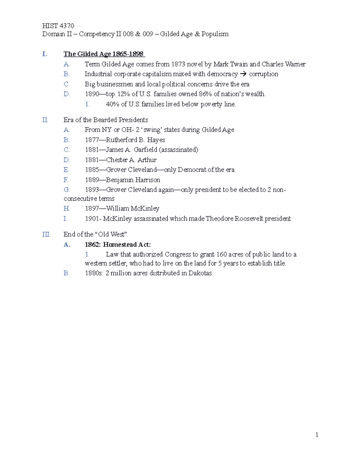 Gilded Age (1865-1898) & Populism - Domain II – Competency II 008 & 009 ...
