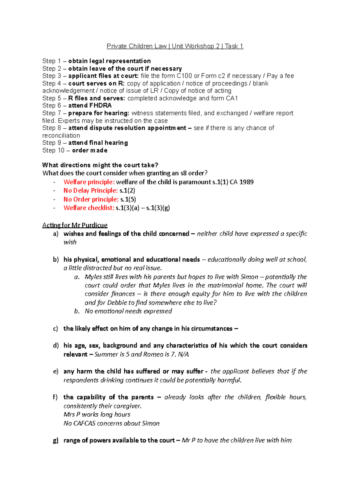 Private Children Law Unit 2 Ws 1 - Private Children Law | Unit Workshop ...